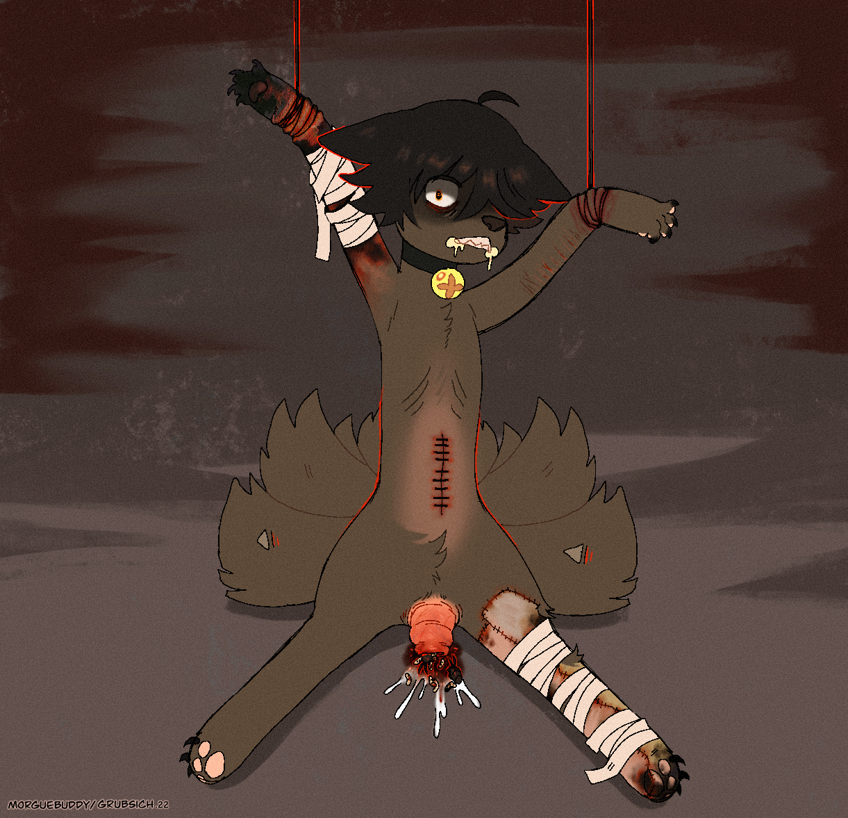 Rule 34 - abuse ass bandage bell bell collar black hair blood blood from pussy blood in pussy ...